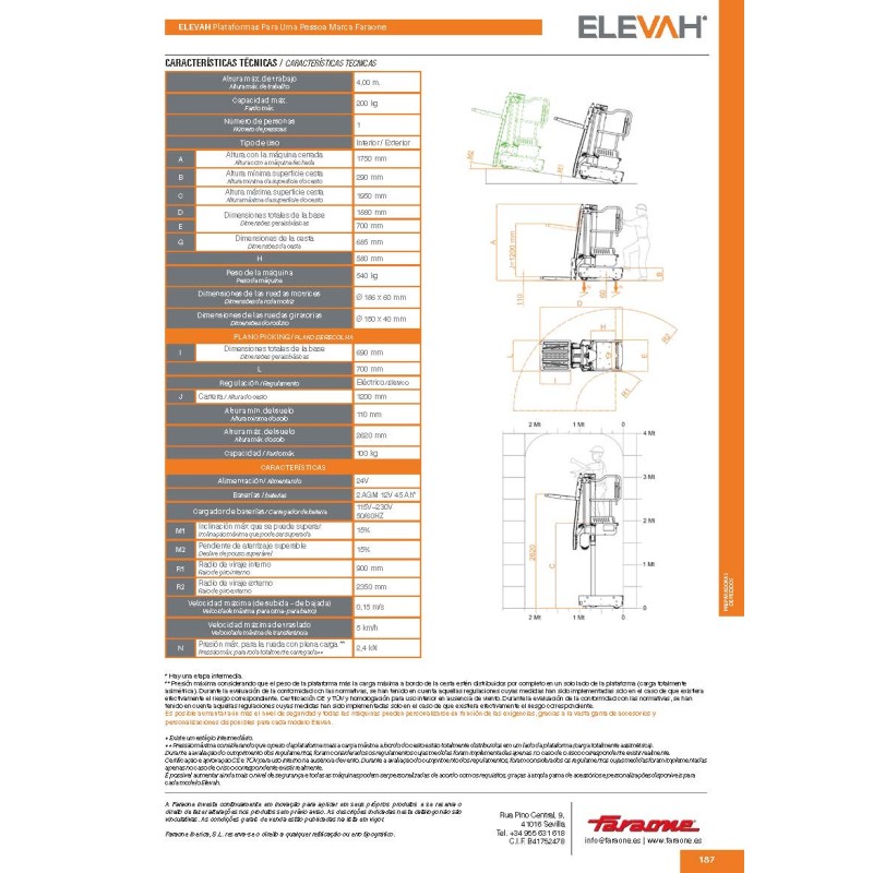 Elevador de picking individual 40 TFL - altura de trabalho de 4 m